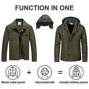 Pursky Men's Spring Fall Casual Windbreaker Army Jacket Cargo Cotton Hooded Military Bomber Coat L Army Green