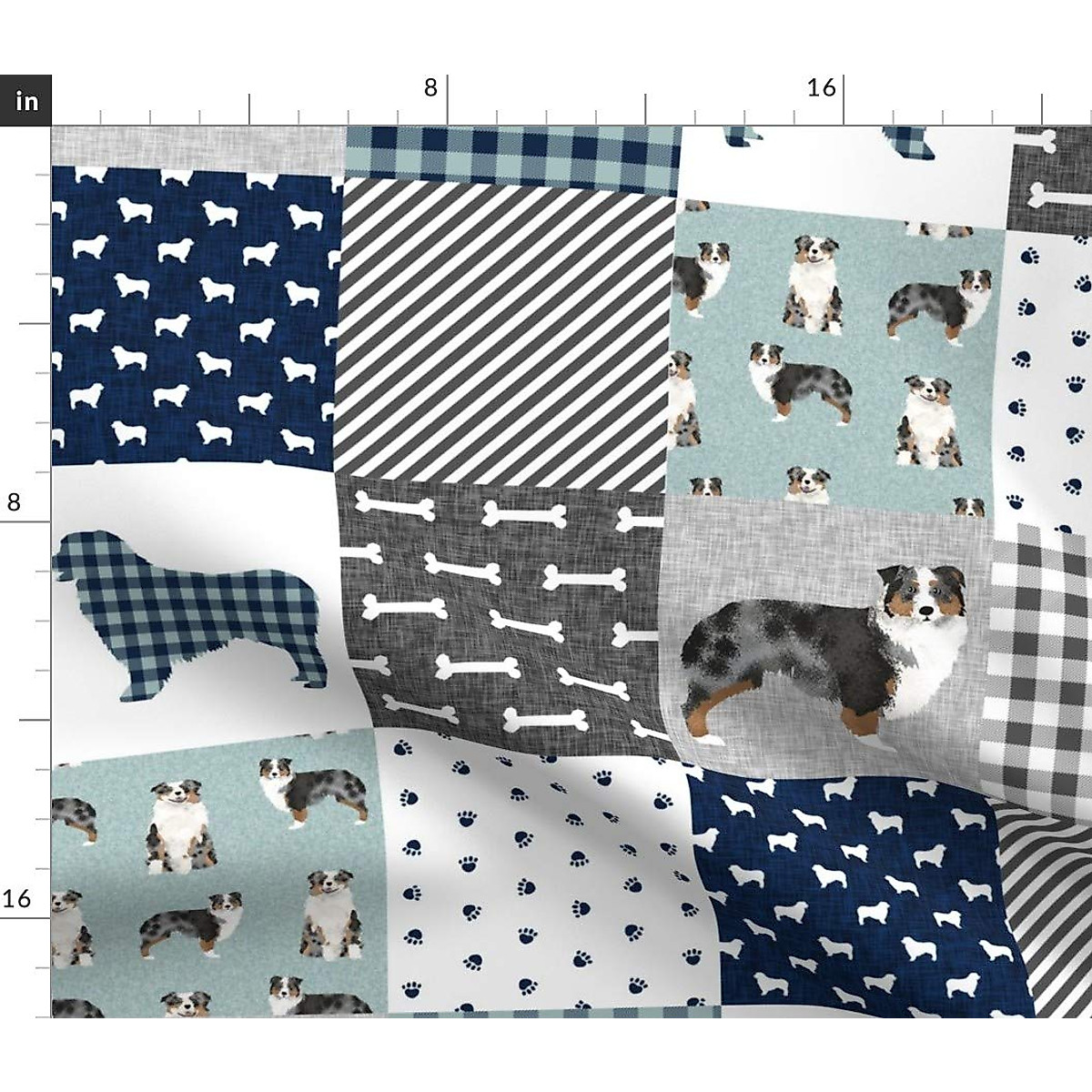 Spoonflower Fabric - Australian Pet Quilt Blue Cheater Floral Shepherd Dogs Wholecloth Top Printed on Petal Signature Cotton Fabric by The Yard - Sewing Quilting Apparel Crafts Decor