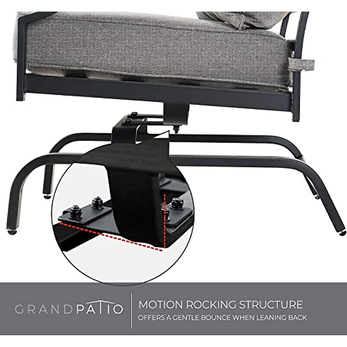 Grand patio 3 PCS Patio Furniture Set Outdoor Bistro Set Metal K/D Chat Set Rocking Chair with Gray Comfortable Cushions for Garden Lawn & Poolside