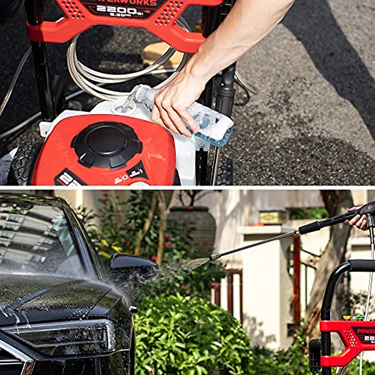 POWERWORKS Electric Pressure Washer,2200 PSI 2.3 GPM Power Washers,14-Amp Brushless Pressure Washers for Car Garden Cleaning with 25ft High Pressure Hose and 5 Nozzles(PWMA Certified)