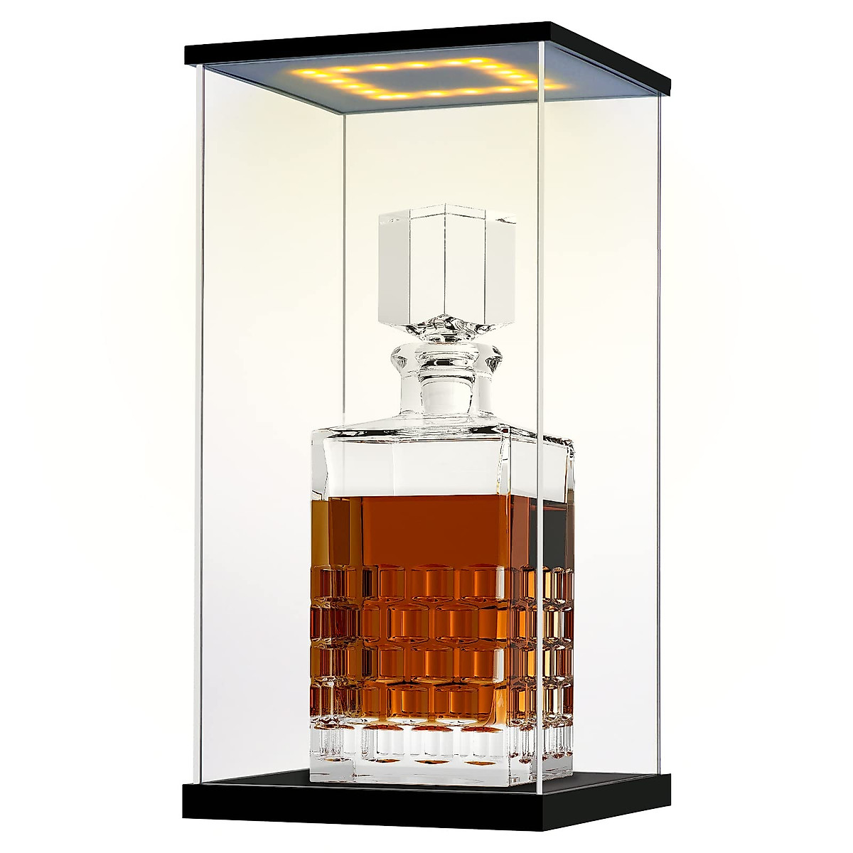 DIWNELEM Acrylic Wine Bottle Display Case with LED Light Display Stand Wine Display Case Protector Dustproof for Red Wine,Champagne,Liquor,Whiskey,Beer,Beverage Bottle (5.8 * 5.8 * 11.8")