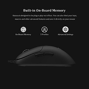 Ninjutso Katana Lightweight Gaming Mouse – 58G Ultralight Design with 16K DPI Optical Sensor, Assassin Paracord, Crispy Kailh GM8.0 Switch & 100% PTFE Feet
