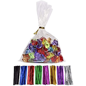100 Pcs 10 in x 6 in(1.4mil.) Clear Flat Cello Cellophane Treat Bags Good for Bakery, Cookies, Candies,Dessert with 1 random Twist Ties!