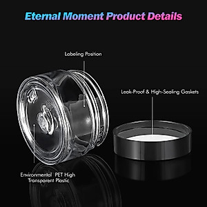 50 Pack 1 OZ Plastic Jars Round Clear Cosmetic Container Jar with Lids, Eternal Moment Plastic Slime Jars for Lotion, Cream, Ointments, Makeup, Eye shadow, Rhinestone, Samples, Pot, Travel Storage