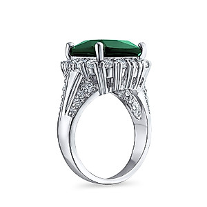 Personalize Large Fashion Solitaire AAA Cubic Zirconia Pave CZ Cushion Cut Simulated Emerald Green Vintage Art Deco Style 7CTW Cocktail Statement Ring For Women Silver Plated Customizable