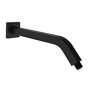 Aquaiaw Square Shower Arm and Anti-Scratch O-Ring Flange, Material 1 inch Solid Brass Pipe, Both Soldered 1/2-14 NPT Tapered Threads, Wall Mount Shower Head Extension Arm (12 inch, Matte Black)