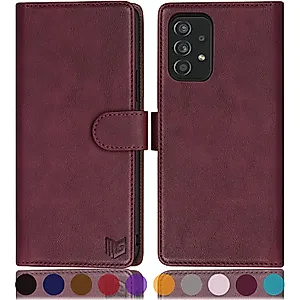 SUANPOT for Samsung Galaxy A52 4G& 5G Leather Wallet case with RFID Credit Card Holder Flip Folio Book Phone case Shockproof Cover for Women men for Samsung A52 case wallet (Red Wine)