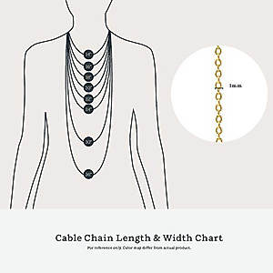 KEZEF 18Kt Gold Chain Necklace for Women, 1.3mm Silver Cable Chain, 16 Inch, with Spring-Ring Clasp, Italian Made