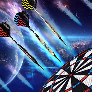 Darts Plastic Tip - Professional Soft Tip Darts Set for Electronic Dartboard 9 Pcs 18 Grams with 50 Extra Tips 9 Shafts 27 Flights Tool Kit Flight Protectors and Gift Darts Case (Gold)