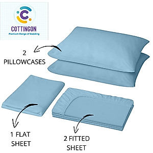 Split King Sheets For Adjustable Bed,Sheets Set with 2 Twin-XL Fitted Sheets,Split King Sheets 5 Pcs , 100% Brushed Microfiber Split Bed Sheets to fit upto 16"Deep Twin XL Mattress (Light Blue)