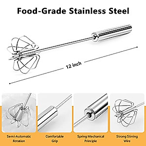 ANYI Whisk 12Inch Stainless Steel Long Handle Egg Beater Hand Push Wisking Tool for Home Whisks for Cooking, Blending, Beating & Stirring (Silver)