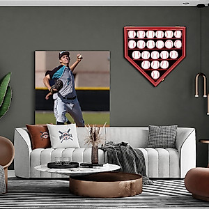 NRZSSN 21 Baseball Display Case Wall Mount Clear View Anti Fade， with Lockable UV Protection Acrylic Door, Wood Display Show Rack Cabinet Shadow Box for Collectible Balls(Cherry)