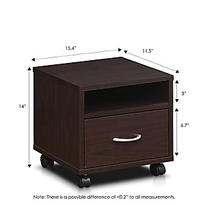 Furinno Indo Petite Under Desk Utility Cart with Casters, Espresso