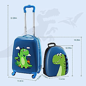 emissary Kids Luggage With Wheels For Boys - 18” Dinosaur Kids Suitcase With 14” Backpack - Kids Carry On Luggage With Wheels - Kids Suitcases For Boys and Girls - Hard - Sided Rolling Kids Suitcase