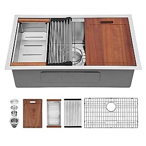32 Kitchen Sink Undermount Stainless Steel - Sarlai 32 x 19 Inch Kitchen Sink Ledge Workstation Deep Single Bowl 16 Gauge Stainless Steel Under Counter Kitchen Sink Basin