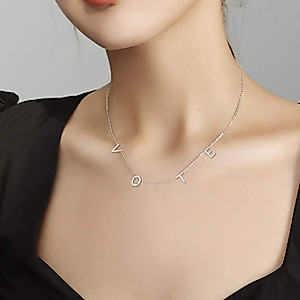 Vote Necklace s925 Sterling Silver Michelle Obama Initial Letter Vote Pendant Necklace Jewelry Gifts for Women Teen Girls Birthday