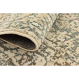 Unique Loom Tuareg Collection Vintage Distressed Traditional Center Medallion Area Rug, 8 x 10 ft, Cream/Slate Blue