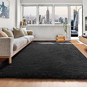 ONASAR Machine Washable Black Area Rug for Bedroom Living Room, 4x6 Fluffy Modern Indoor Bedside Floor Rugs, Ultra Soft Plush Carpet for Nursery Kids Teen Dorm Home Office Decor Aesthetic