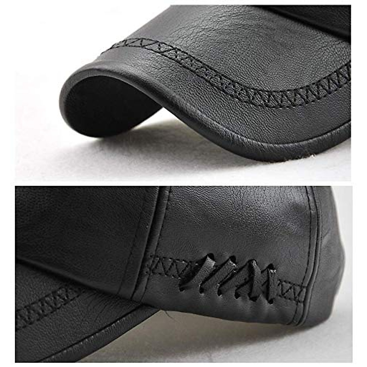 Unisex Leather Baseball Cap, Men Adjustable Structured PU Classic Baseball Cap Hat，Winter for Elderly Father (Black)