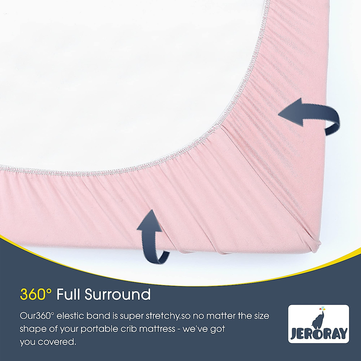 Pack n Play Playard Sheets JERORAY for Girls and Boys,2 Pack Stretchy Ultra Soft Jersey Knit Portable Mini Cribs Playards Sheets, Pink Elephant