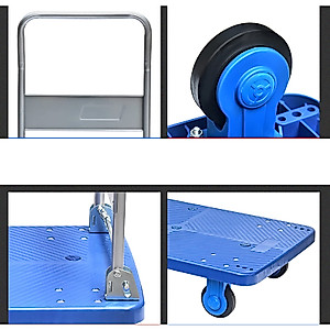Generic Push Cart Dolly Platform Hand Truck with Quiet Wheels Moving Trolley Cart with Foldable Handle and High Weight Capacity for Factories Shops Platform T, 60*90