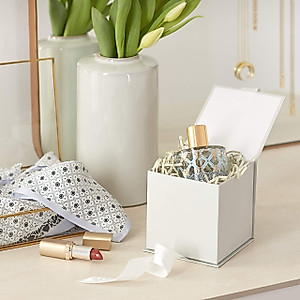 Hallmark 4" Small Gift Box with Bow and Shredded Paper Fill (Off-White) for Weddings, Graduations, Christmas, Bridesmaids Gifts