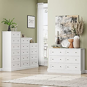FACBOTALL Modern 6 Drawer Double Dresser, White Dresser Wood Dresser, Wide Chest of Drawers with Deep Drawers & Mental Double Handles for Hallway Living Room