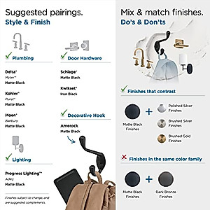 Amerock H55451MB | Noble Double Prong Decorative Wall Hook | Matte Black Hook for Coats, Hats, Backpacks, Bags | Hooks for Bathroom, Bedroom, Closet, Entryway, Laundry Room, Office