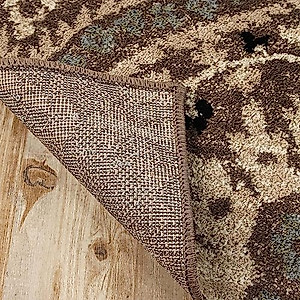 BLUENILEMILLS Blue Nile Mills: Modern Oriental Floral Damask Area Rug with Jute Backing, Light Blue, 7' x 9'