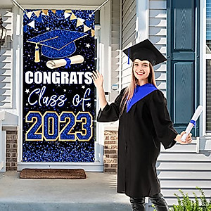 Graduation Party Decorations 2023, Congrats Class of 2023 Backdrop, 2023 Blue Graduation Party Decorations Front Door Porch Sign Backdrop Graduation 2023 Indoor/Outdoor Party Supplies