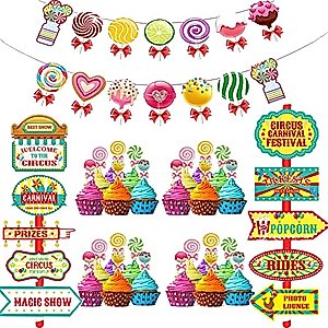 UOMNICUE 37PCS Candyland Party Decorations Set, Candyland Sign Banner Lollipop Cupcake Toppers for Sweet Candyland Themed Kids Baby Birthday Party Decoration Christmas Party Supplies