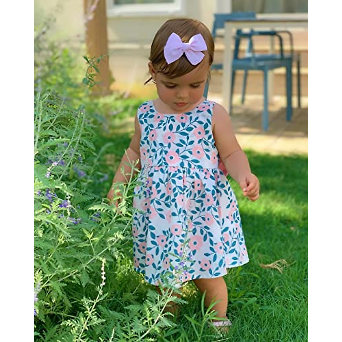 PATPAT Toddler Baby Girl Clothes Floral Print Bowknot Sleeveless Cute Baby Girl Dress Set 3-6 Months 2PC