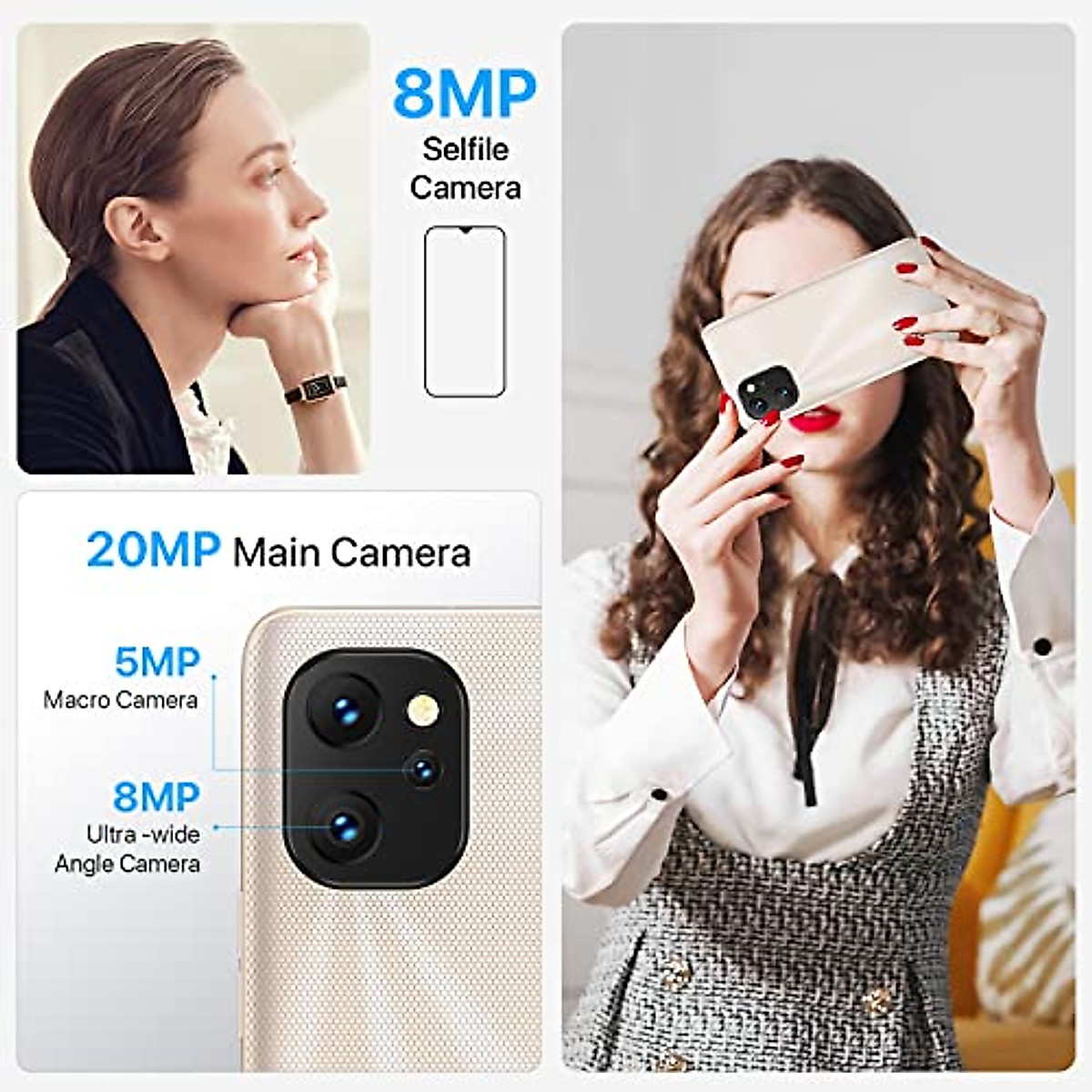 UMIDIGI Power 7 Cell Phone, 4GB+128GB 6150mAh Battery Unlocked Smartphone with 6.7" Full Screen + 20MP AI Triple Camera Android Smartphone Gold