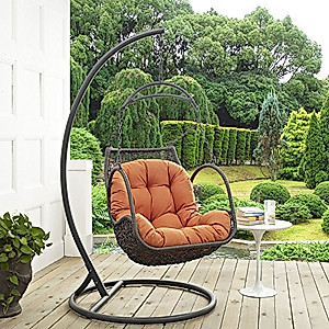 Modway Arbor Wicker Rattan Outdoor Patio Porch Lounge Hanging Swing Chair Set with Stand in Orange