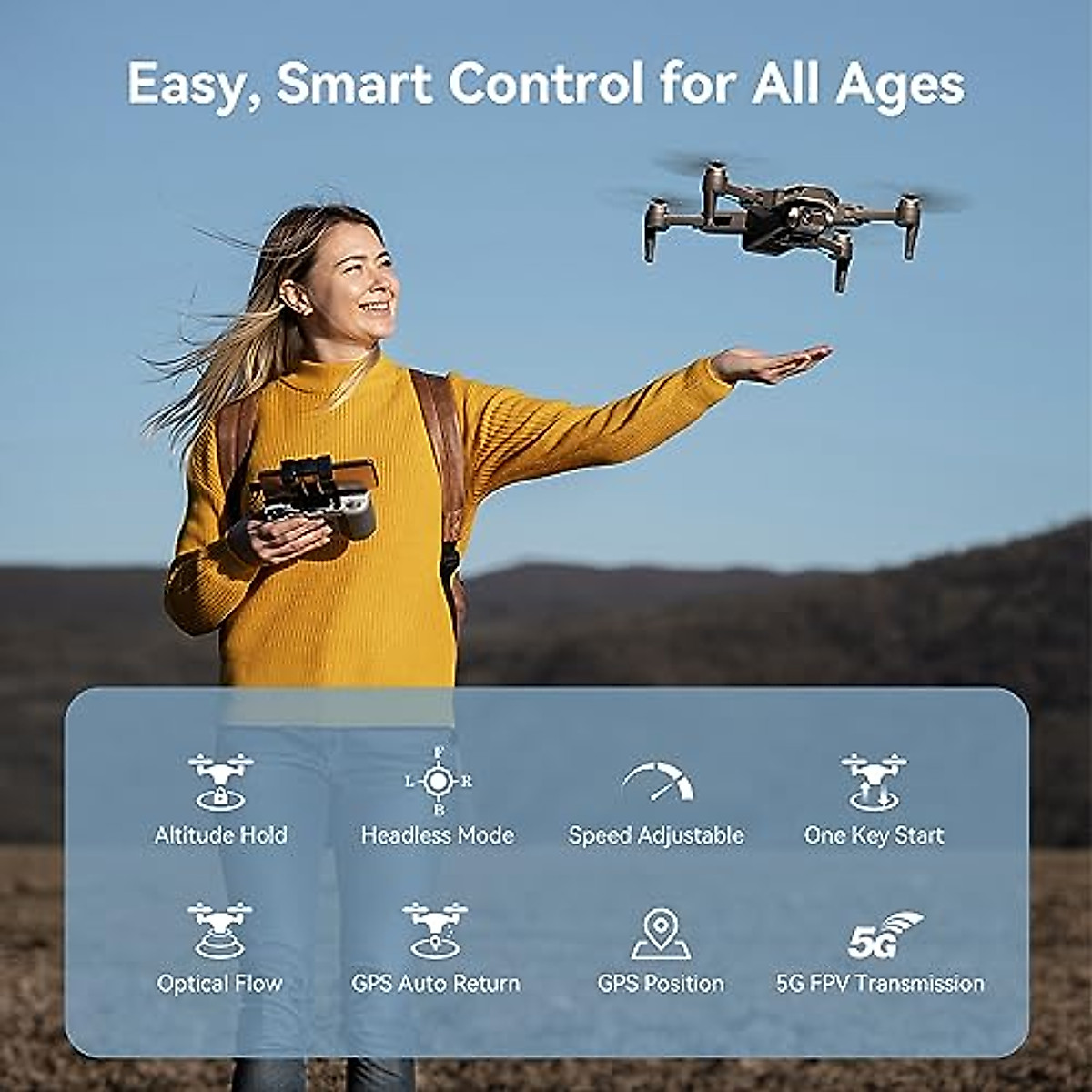 RC Viot GPS Drone with Camera for Adults 4K with Brushless Motors, Auto Return Home, Long Flight Time and Distance,5G WIFI Transmission, Smart FPV Drone RC Quadcopter for Beginners Kids (Under 250G)