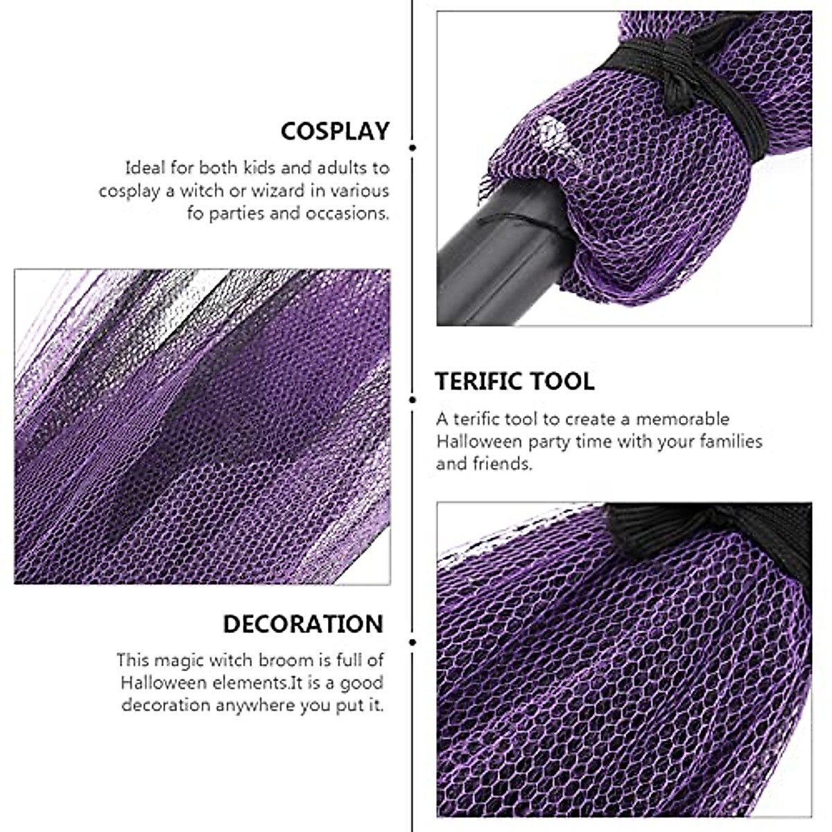 Veemoon Halloween Witch Flying Broom Mesh Tulle Removable Handle Witch Broom Masquerade Show Dress Up Wonder Broom Witch Broom for Halloween Cosplay Party (Random Colour)