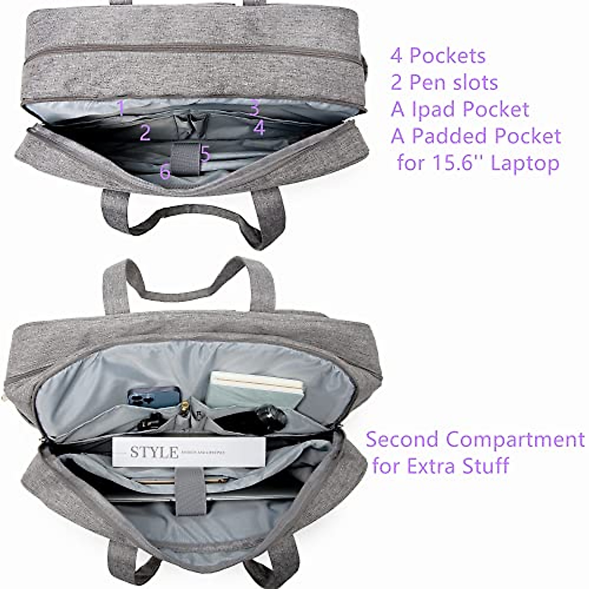 Laptop Tote Bag, Computer Messenger Teacher Bag with 15.7'' Padded Laptop Sleeve Gray
