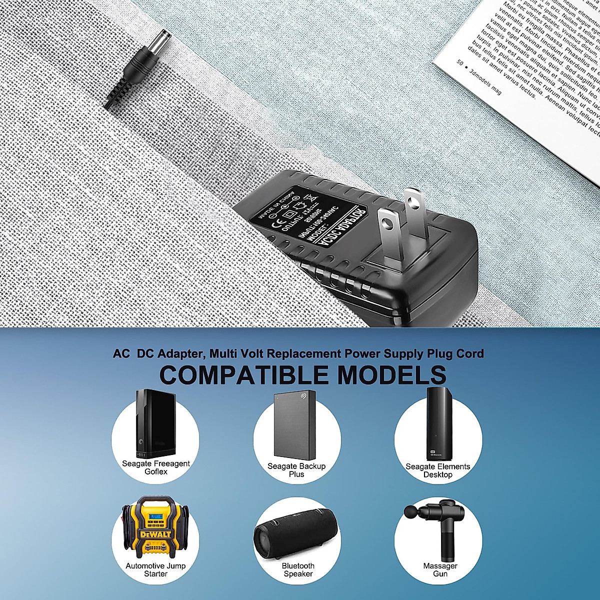 12V AC/DC Charger Power Cord Compatible for Seagate Freeagent Goflex, Backup Plus SRD0SD0, WD Western Digital, Elements Desktop, Fantom Drives, WD_Black D10, Avolusion PRO-5X External Hard Drive