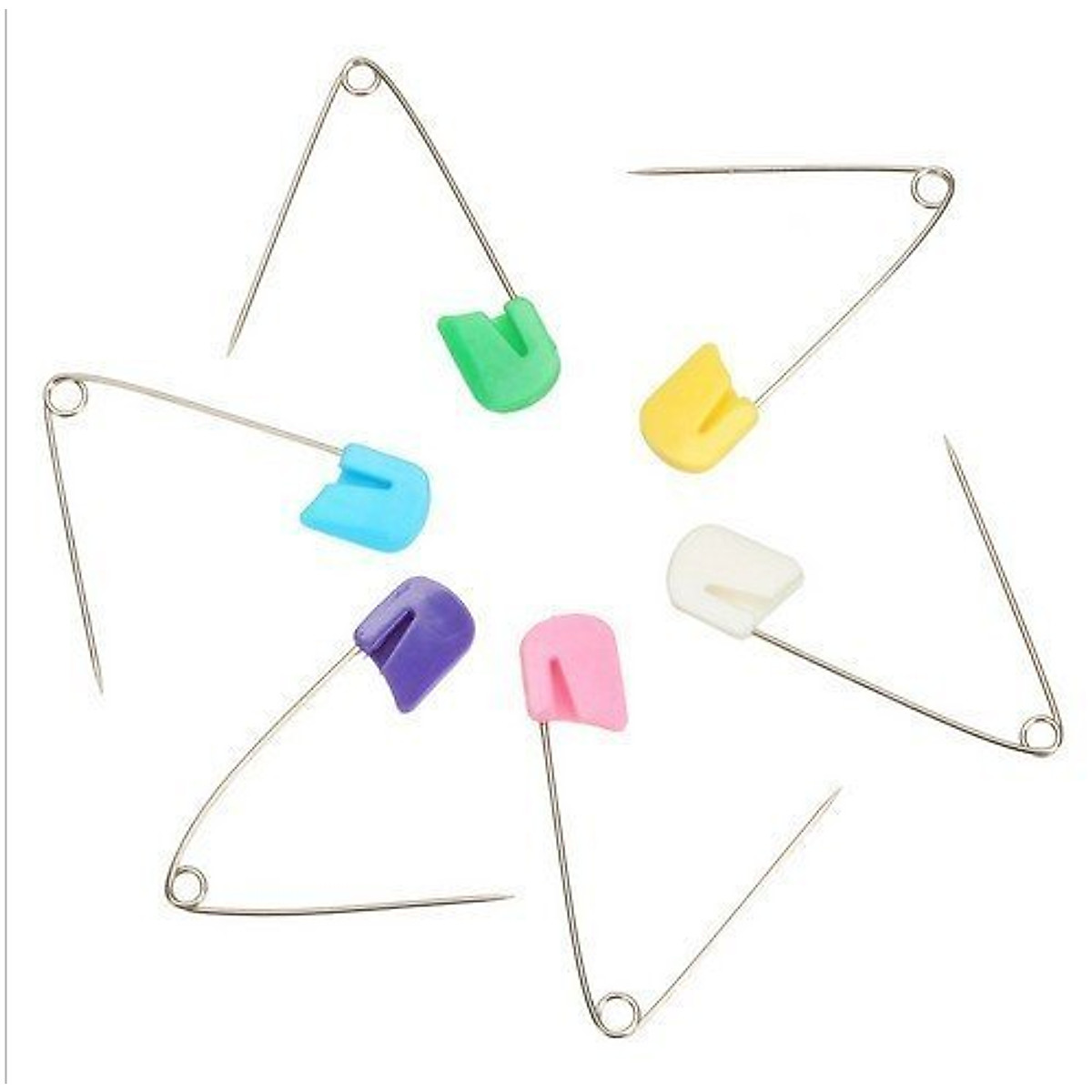 UZZO 50 Pack Colorful Safety Pins Baby Child Infant Kids Plastic Head Cloth Diaper Pins Safety Safe Hold Clip Locking Cloth Stainless Steel Traditional Safety Pin,Color Random Send