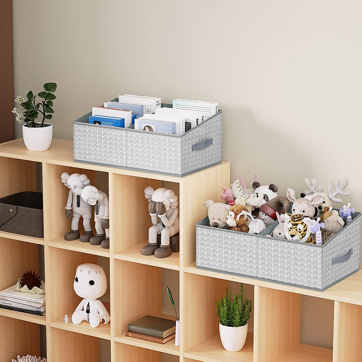 DIMJ Trapezoid Storage Bins, 3 Packs Closet Baskets, Foldable Fabric Baskets for Clothes, Baby Toiletry, Toys, Towel, DVD, Book Arrow