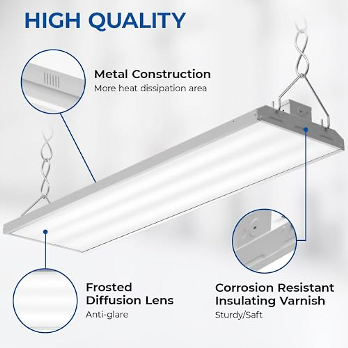 CINOTON 2FT 105W LED Shop Light with 14175LM,0-10V Dimmable Linear High Bay Lighting with 5000K,120-277V 135LM/W Commercial Hanging Lights for Garage Office Warehouse Workshop Factory UL Listed