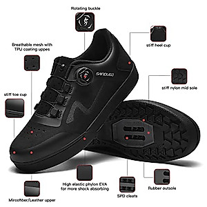 SANDUGO MTB Mountain Bike Cycling Shoes for Men,2 Bolts Suitable All SPD Pedals(XC/AM), Compatible with Peloton Lightweight and Comfortable,Black US 9.5