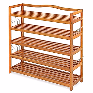 HAPPYGRILL Shoe Rack 5-Tier Entryway Shoe Shelf Acacia Wood Storage Organizer Free Standing Shelves