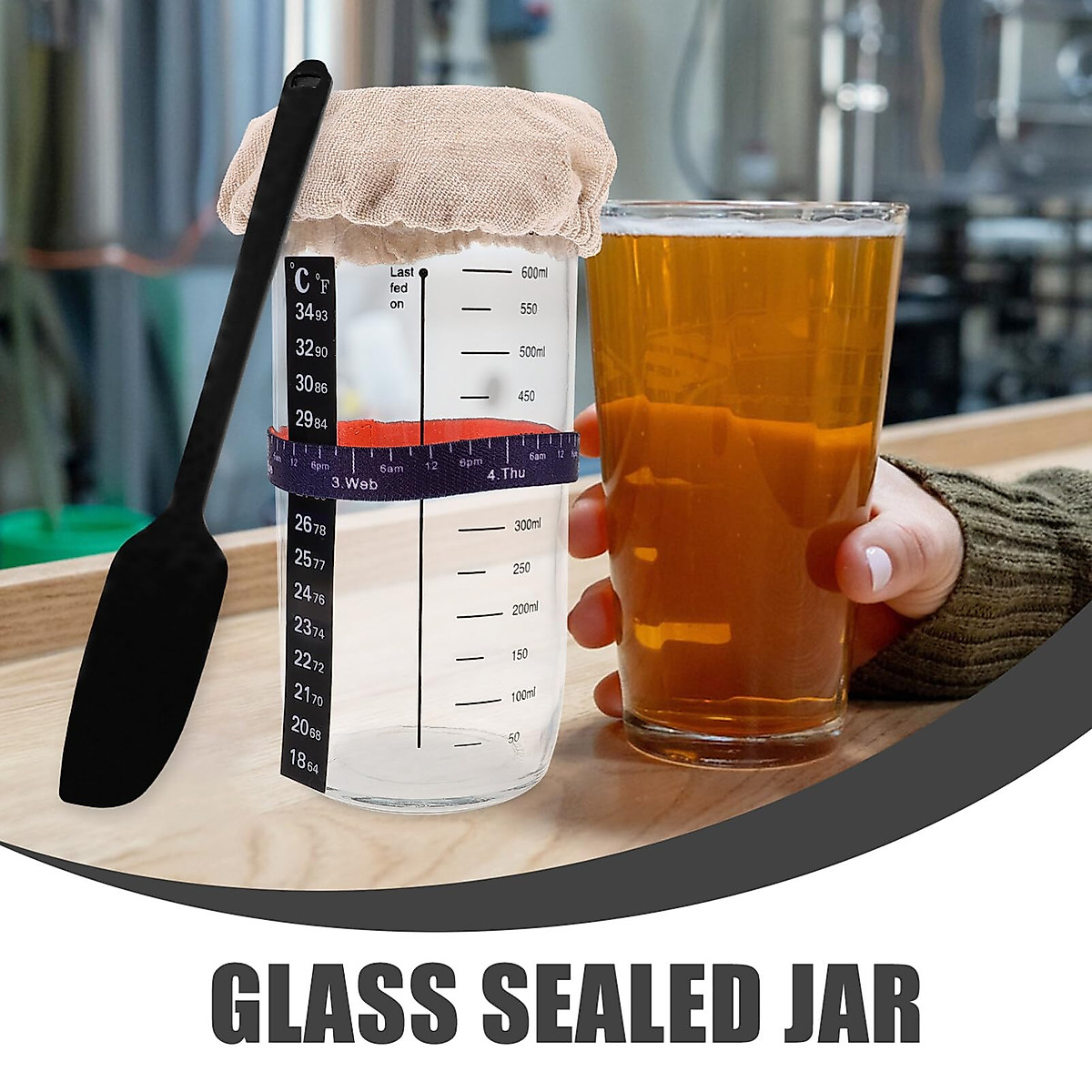 1 Set Tank with Scale Glass Jar Sourdough Bottle with Scale Sourdough Starter Jar Kit Sealing Canister Glass Container Sealed Container Glass Storage Kettle