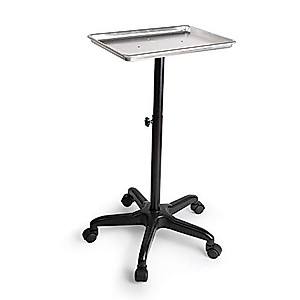 Salon Tray Cart, Rolling Salon Tray with Wheels & Adjustable Height Aluminum Tattoo Tray Trolley for Hairstylist Hair Salon SPA Mobile Trolley (Silver)