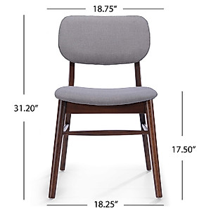 Christopher Knight Home Colette Fabric with Walnut Finish Dining Chairs, 2-Pcs Set, Light Grey / Walnut