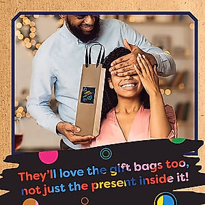 PURPLE LADYBUG 7 Kraft Gift Bags with Handles & Scratch Paper Panel for Messages - Fathers Day Gift Bags for Wine Bottles, Champagne, Whiskey, Tumbler Gifts, Weddings & Party Favors