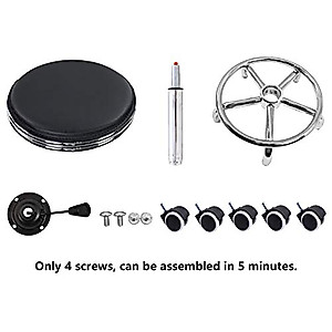 KKTONER Round Rolling Stool with Foot Rest PU Leather Height Adjustment Modern Industrial Metal Style Swivel Spa Salon Tattoo Work Massage Stools Small (Black)