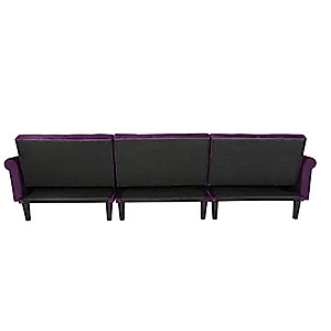 Velvet Convertible Sectional Sofa Bed Sleeper with Reversible Chaise and Pillows Comfy Velvet Fabric L-Shaped Reversible Reclining Sofa with 3 Seats and Pillows (Purple)