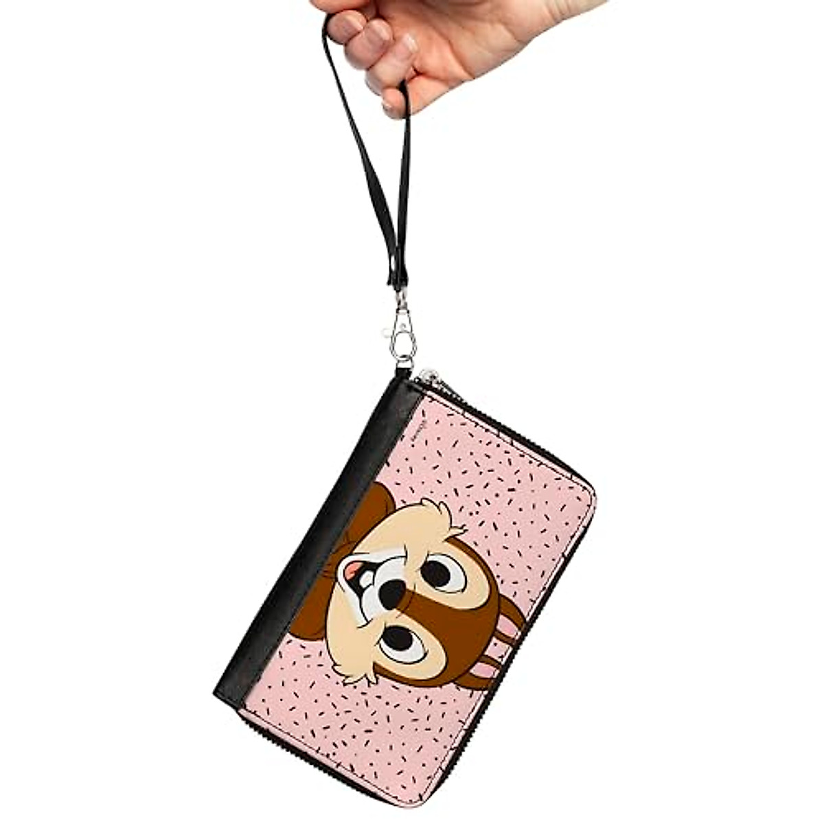 Buckle-Down PU Zip Around Wallet Rectangle Disney Chip n Dale Chip Smiling Pose Sprinkle Pink Black